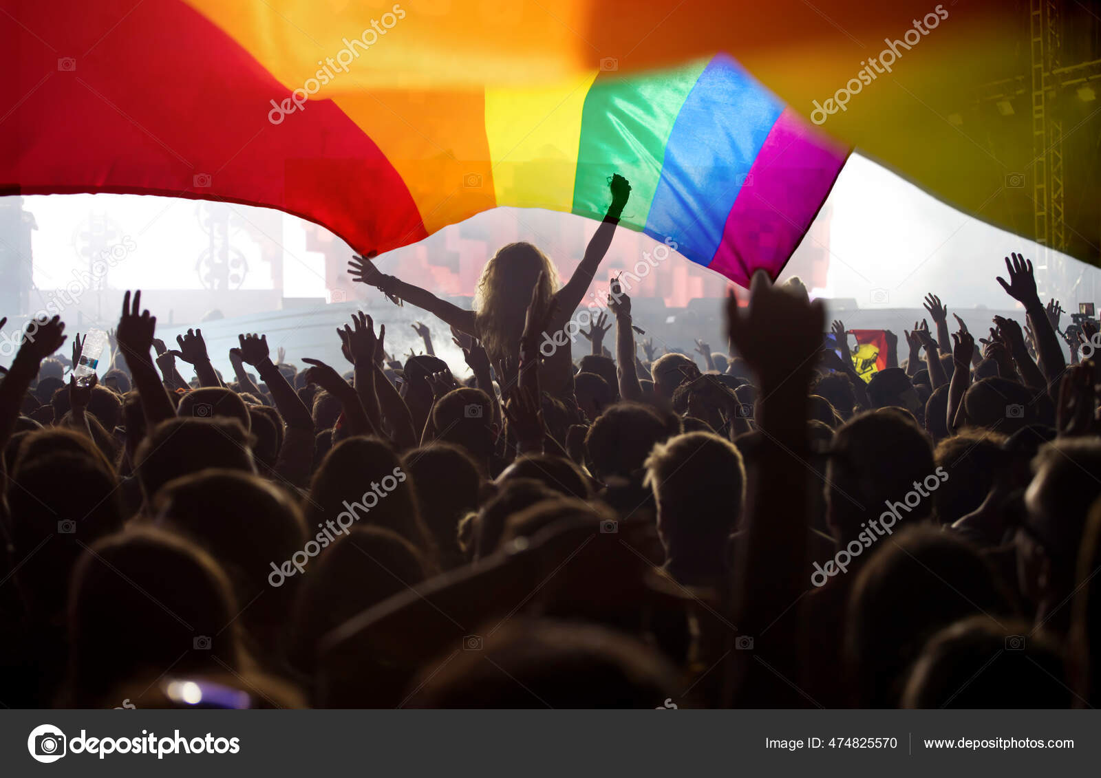 Pride Community Parade Hands Raised Lgbt Flag Symbol Love Tolerance ...
