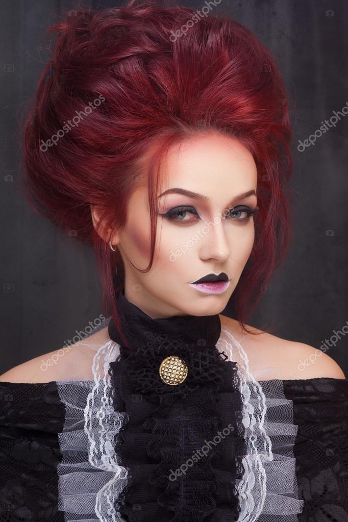 Sexy woman with gothic makeup and red hair — Stock Photo © margo_black ...