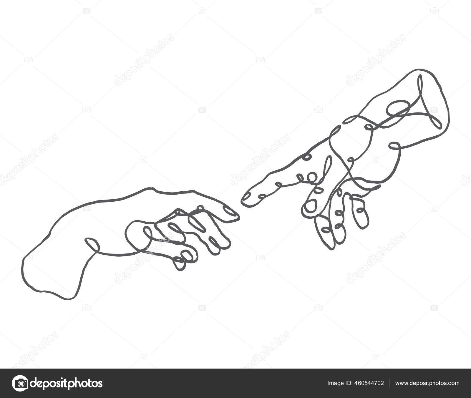 Dibujo Continuo Una Línea Adán Dios Las Manos Vector Estilo Vector de ...