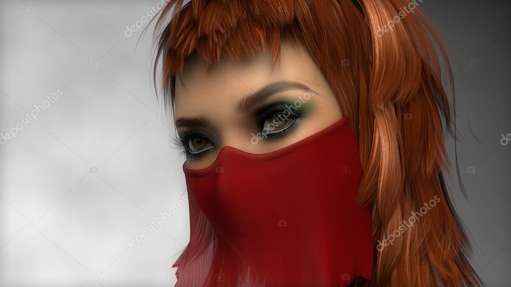 Warrior girl in red veil Stock Photo by ©KostPhoto 73008779