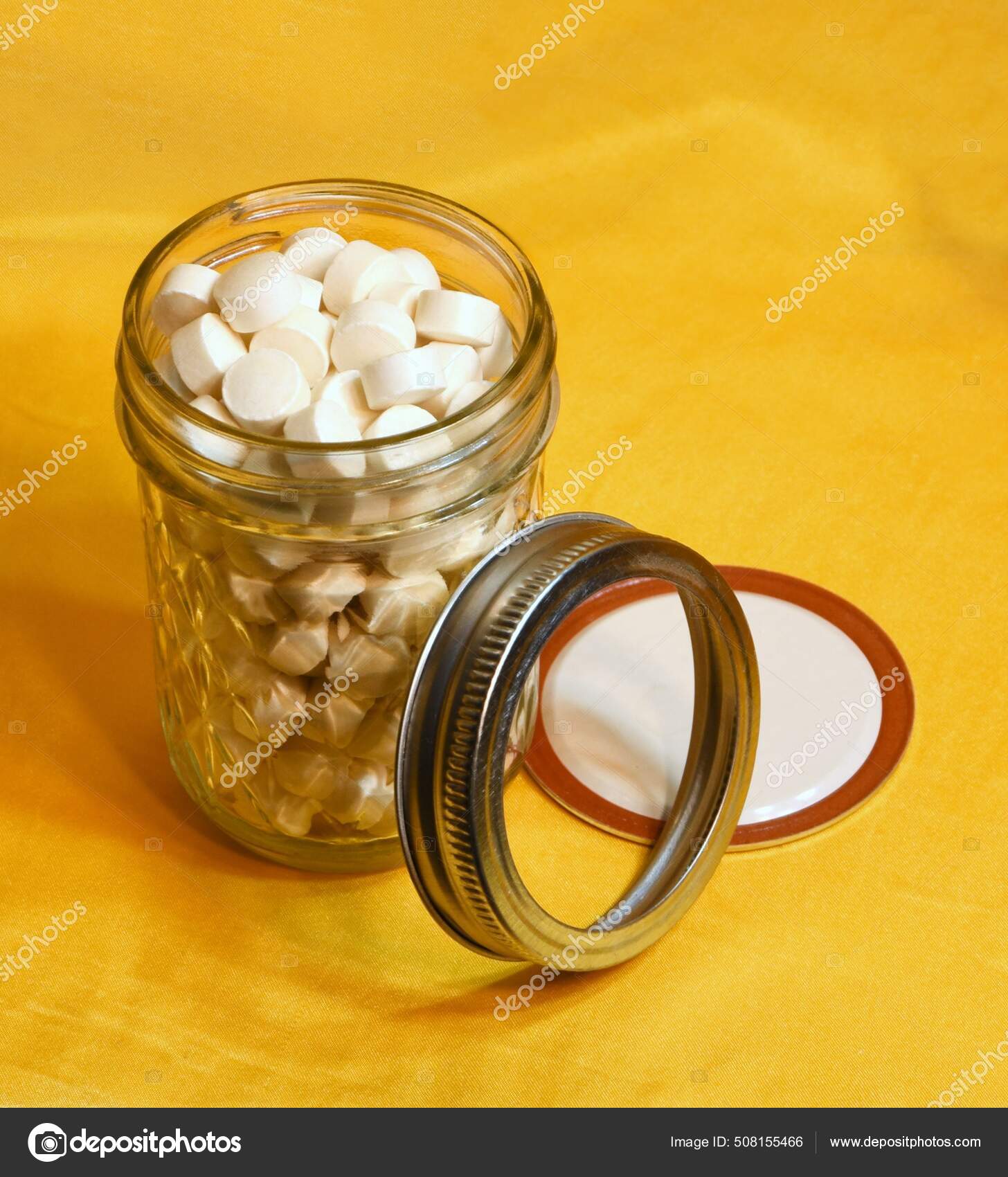 Canning Jar Full Mysterious Tablets Candy Medicine Poison Stock Photo ...