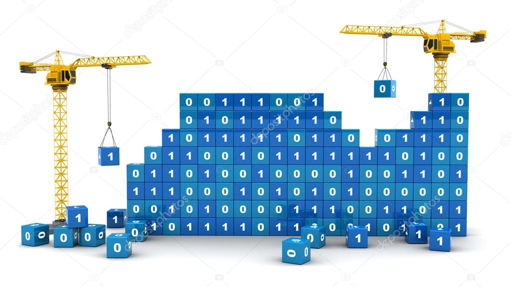 Two cranes building binary code — Stock Photo © mmaxer #123165342