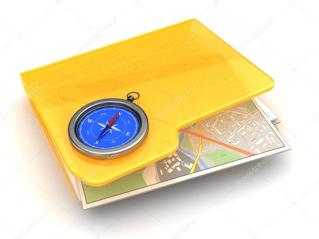 Folder with maps and compass — Stock Photo © mmaxer #123462868