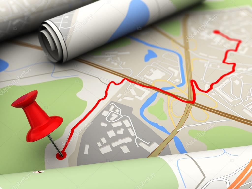 Map with pin in route destination — Stock Photo © mmaxer #124783382