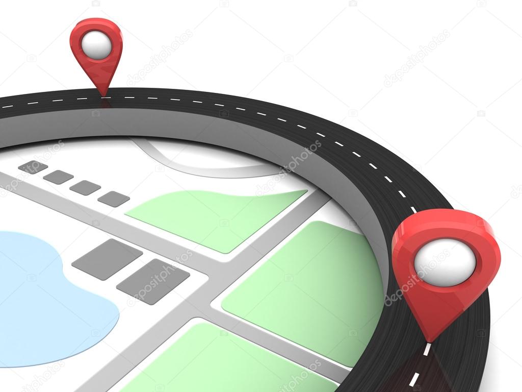 Road around map with two red pins Stock Photo by ©mmaxer 84674748