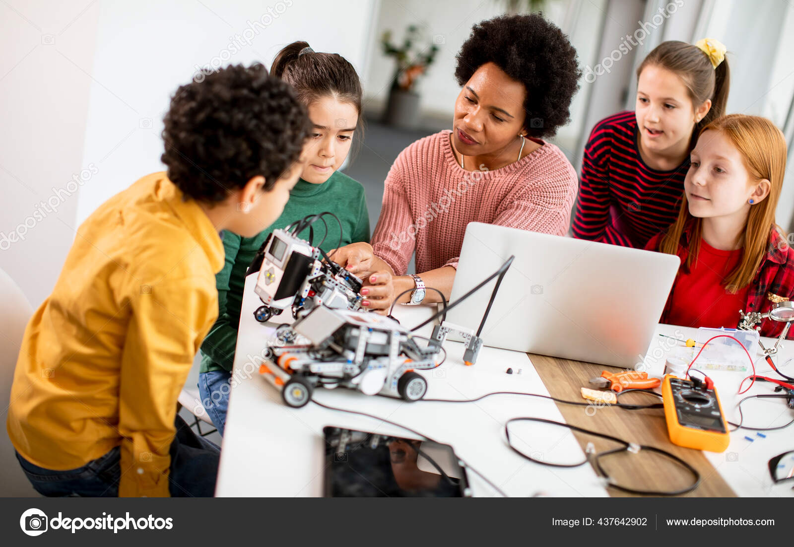 Group Happy Kids African American Female Science Teacher Laptop ...