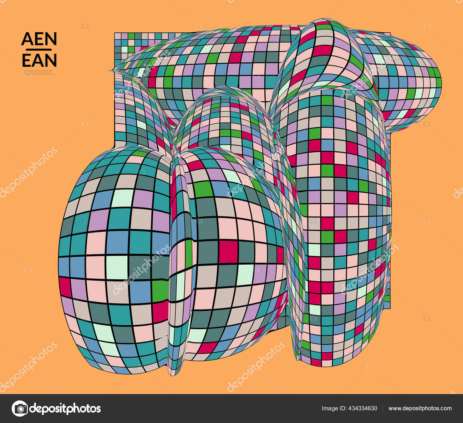 Square Pixel Mosaic Distorted Shape Black Wire Frame Flat Retro Stock ...