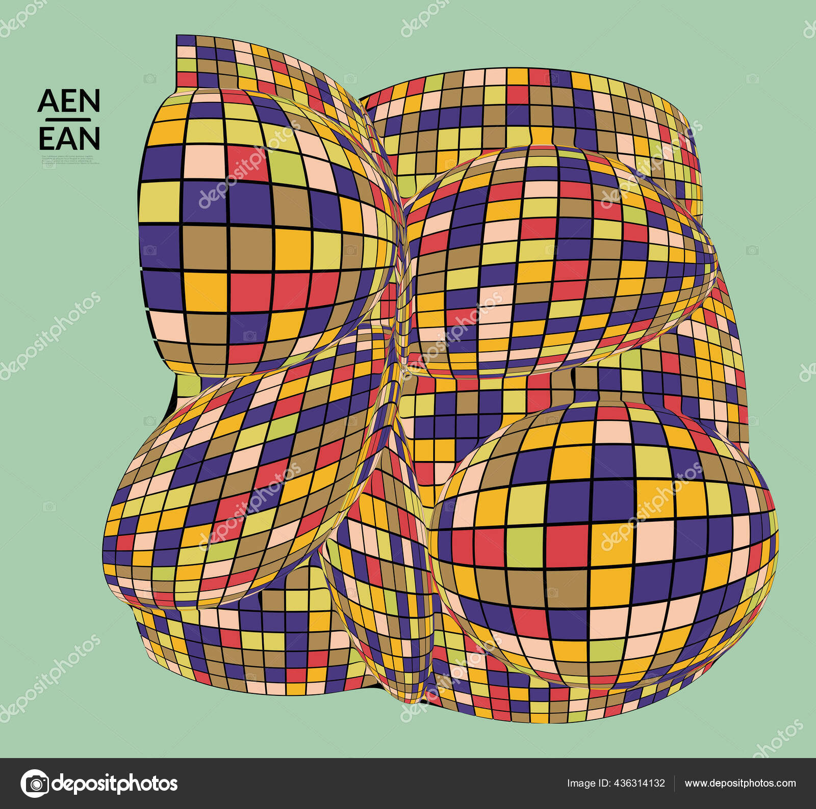 Square Pixel Mosaic Distorted Shape Black Wire Frame Flat Retro Stock ...