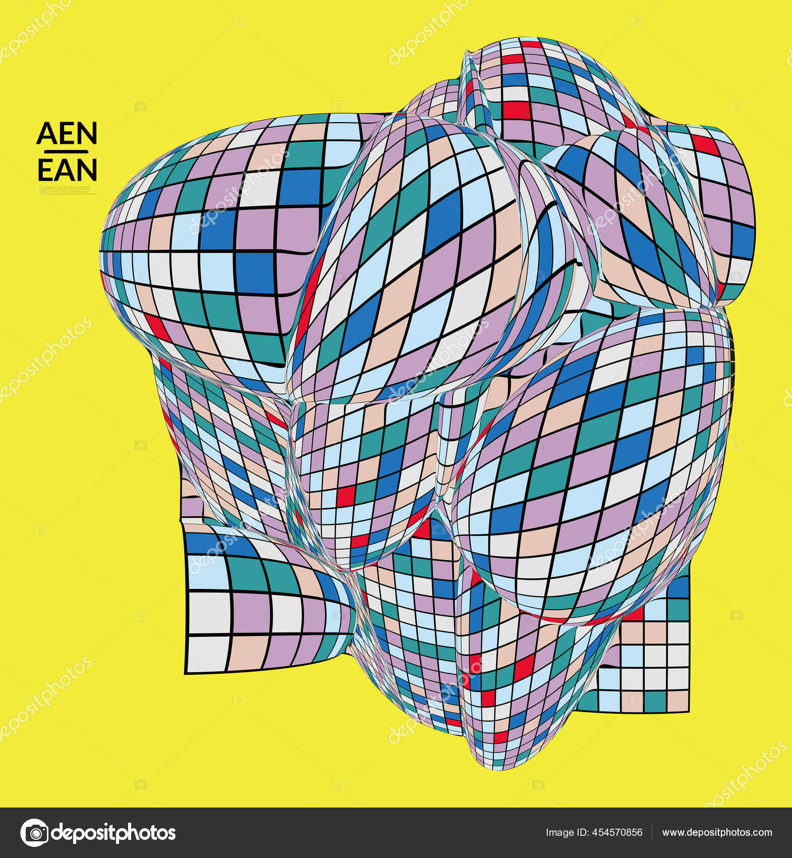 Square Pixel Mosaic Distorted Shape Black Wire Frame Flat Retro Stock ...