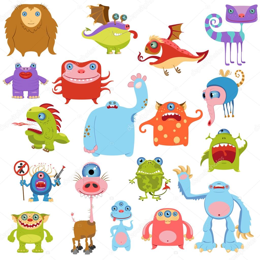 Dibujos animados lindo monstruos conjunto Vector de stock #111269516 de ...