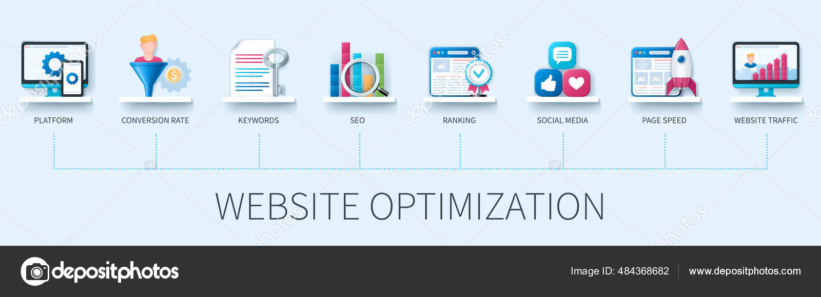 Website Optimization Banner Icons Platform Conversion Rate Keywords Seo ...