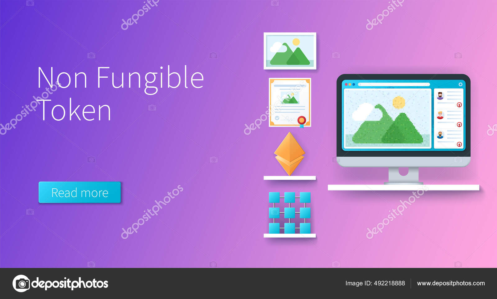 Non Fungible Token Banner Computer Picture Nft Auction Screen Crypto ...