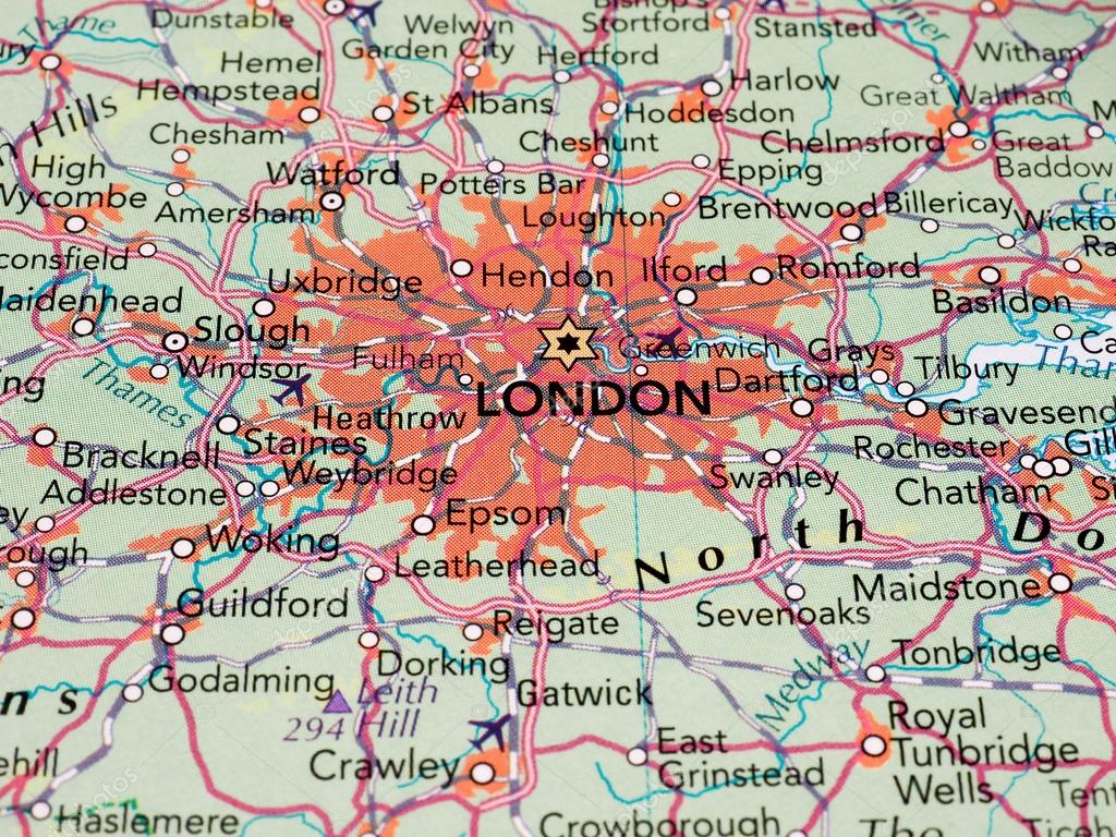 Londen kaart detail met selectieve aandacht – Redactionele stockfoto ...