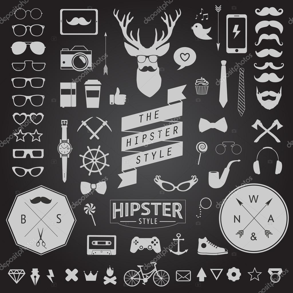 Huge set of vintage styled design hipster icons Vector signs and ...