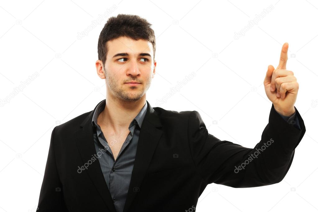 Young businessman pointing up — Stock Photo © ivanmateev #63764901