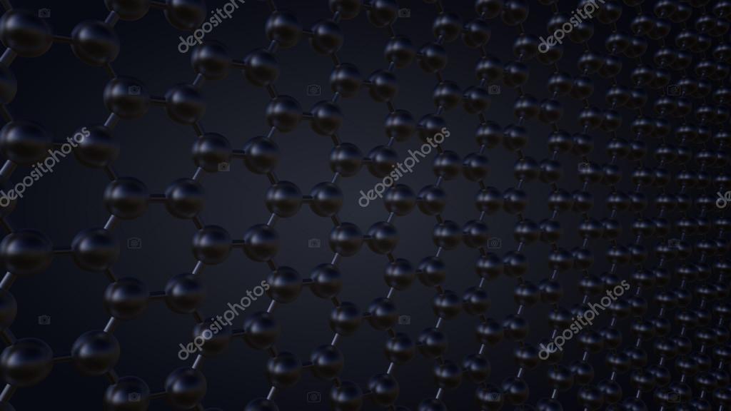 Hexagonal atomic structure of graphene, dark gray background. 3D ...