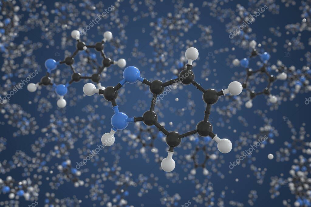 Molécula de benzimidazol, modelo conceptual molecular de bola y palo ...