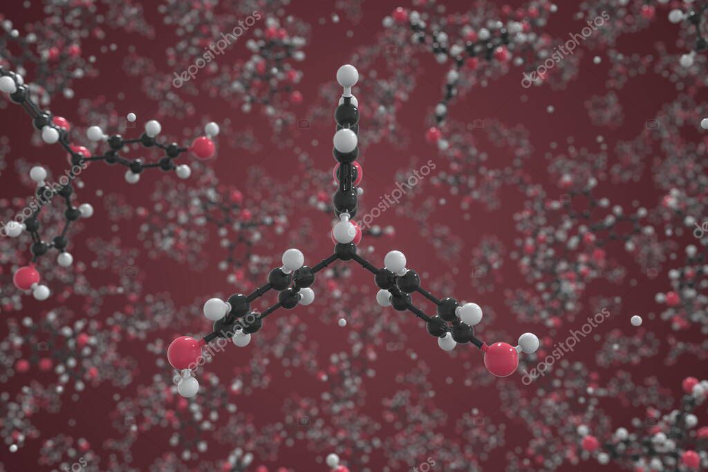 Molécula de fenolftaleína, modelo molecular de bola y palo. Renderizado ...