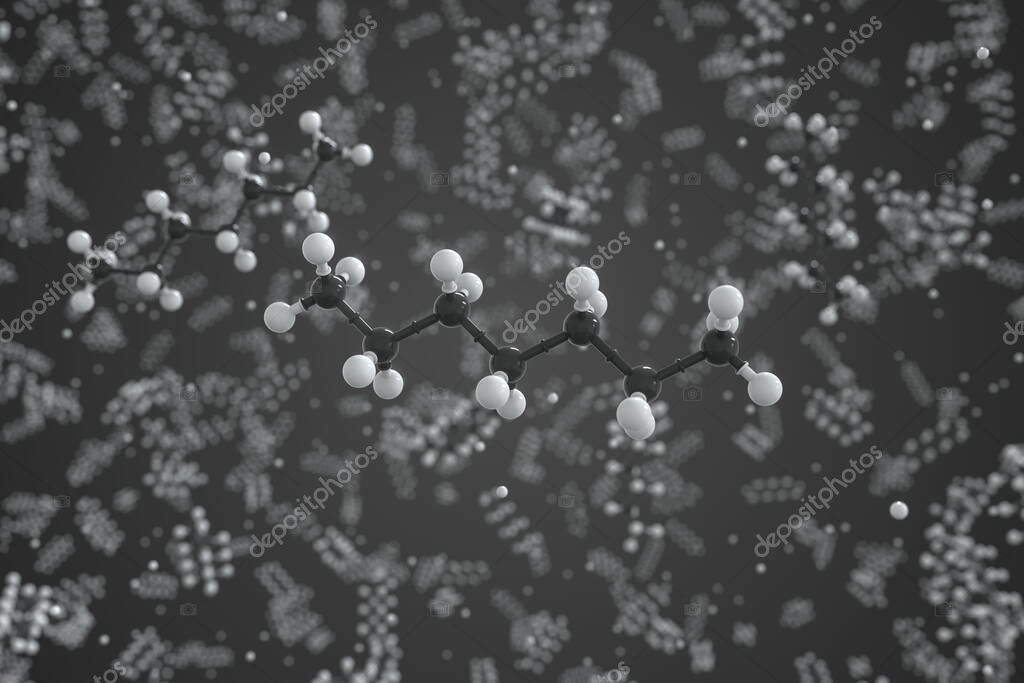 Molécula de heptano hecha con bolas, modelo molecular conceptual ...