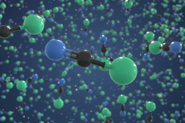 Molécula de cloruro de cianógeno, modelo molecular de bola y palo ...