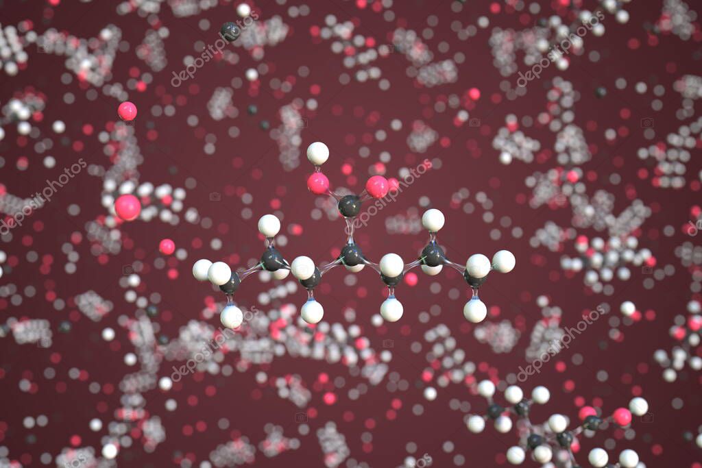 Molécula de ácido valproico. Modelo molecular, representación ... Molécula de ácido valproico. Modelo molecular, representación ...