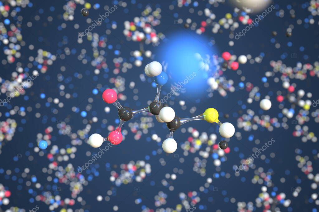 Molécula de cisteína, modelo molecular conceptual. Renderización ... Molécula de cisteína, modelo molecular conceptual. Renderización ...