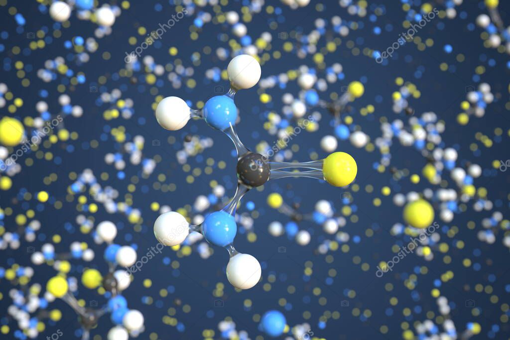 Molécula de tiourea, modelo molecular conceptual. Renderización ...