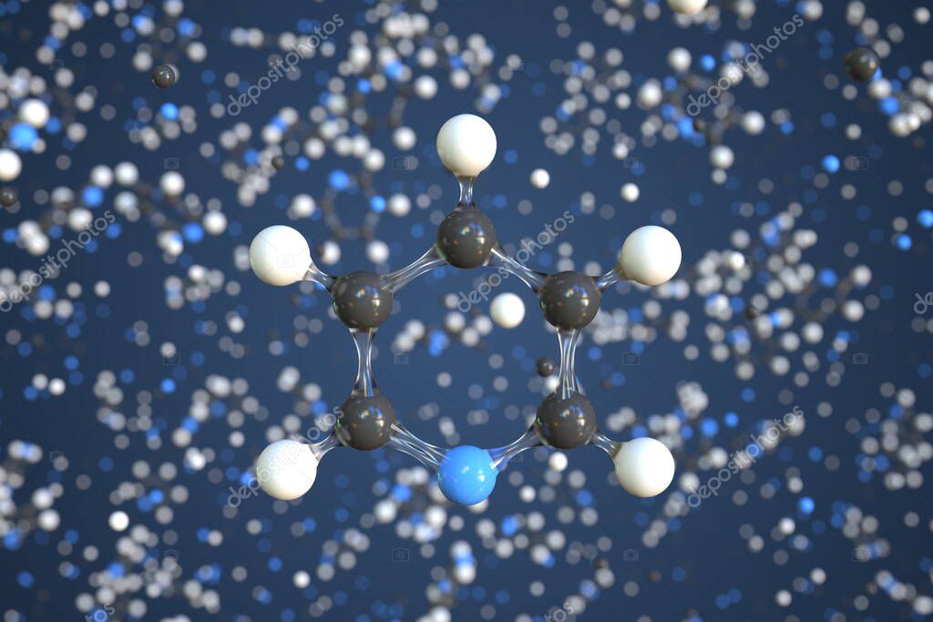 Molécula de piridina, modelo molecular conceptual. Renderización ... Molécula de piridina, modelo molecular conceptual. Renderización ...