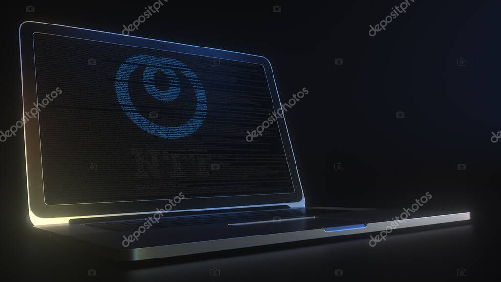 Logotipo NTT hecho con código de computadora en la pantalla del ordenador portátil. Editorial ...