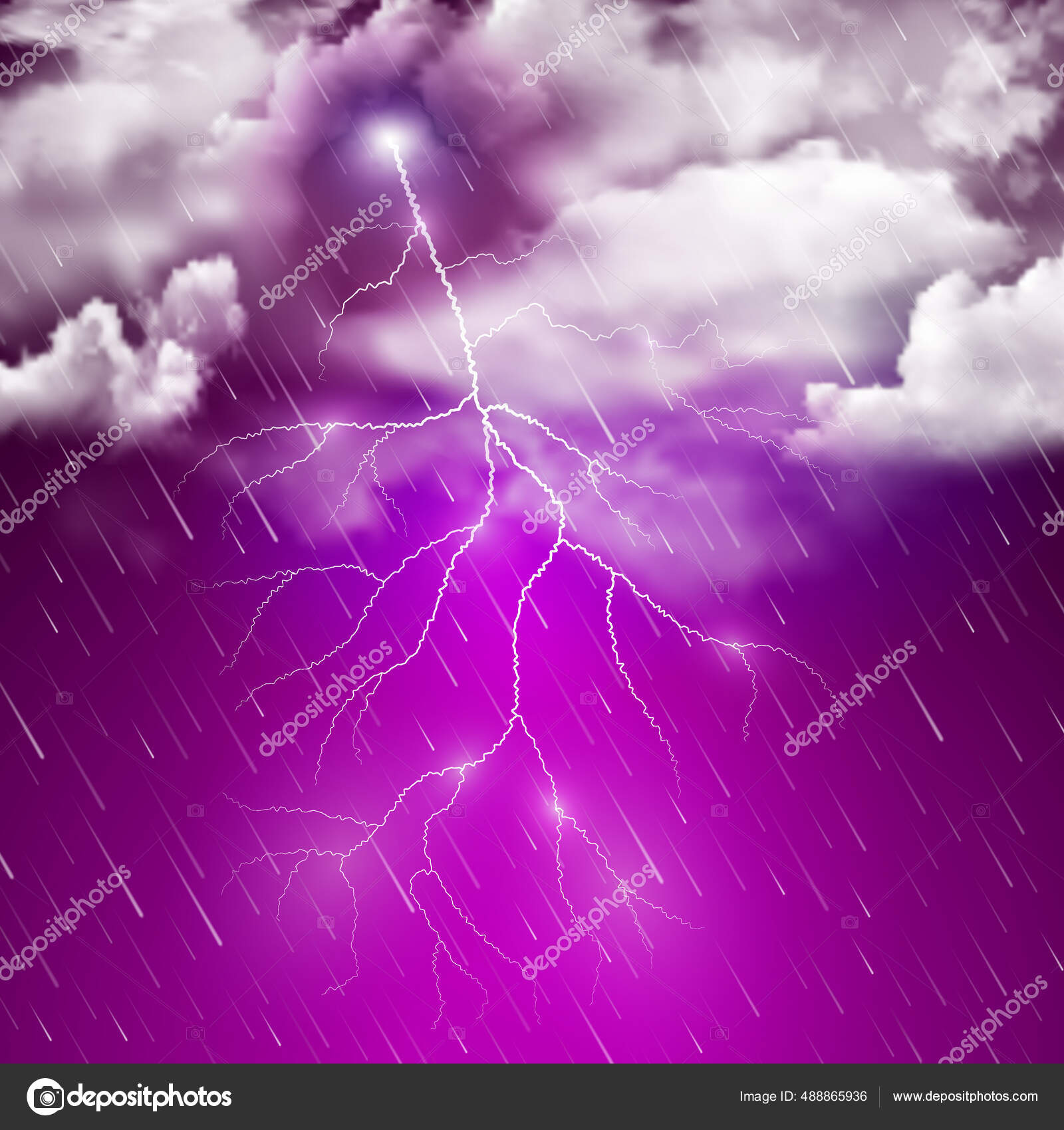 Realistic Illustration Autumn Purple Night Thunderstorm Heavy Downpour ...