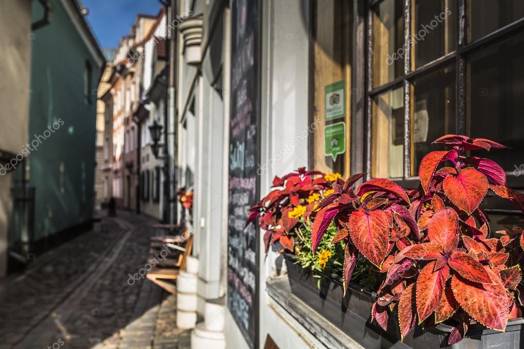 Famous narrow medieval architecture building street in old town — Stock ...