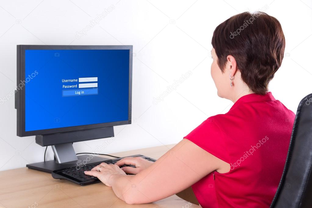 Businesswoman using pc with login screen — Stock Photo © Di-Studio ...