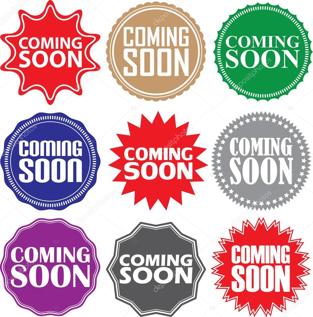 Coming soon signs set, coming soon sticker set, vector illustrat Stock ...