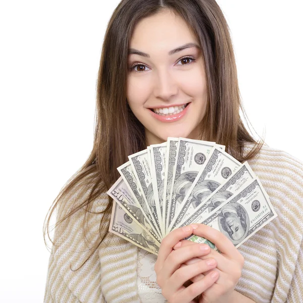 Girl holding cash Stock Photo by ©khorzhevska 52020961