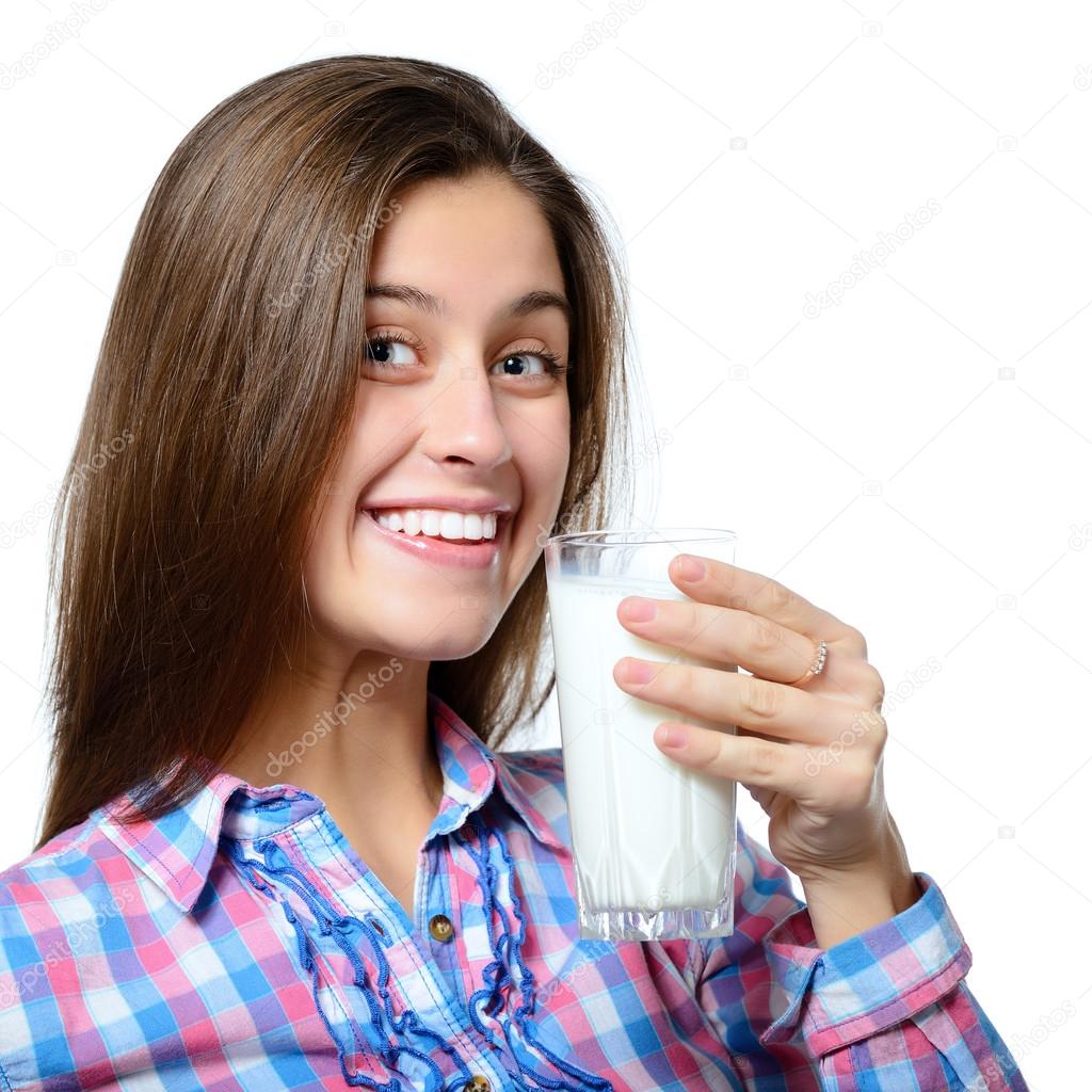 Woman drinking milk Stock Photo by ©khorzhevska 52017055