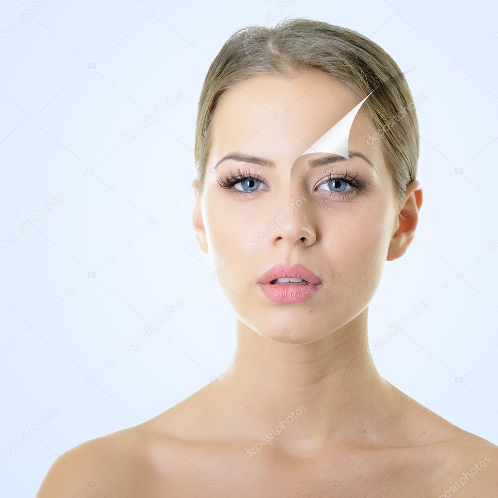 Woman with problem and clean skin — Stock Photo © khorzhevska #81223468