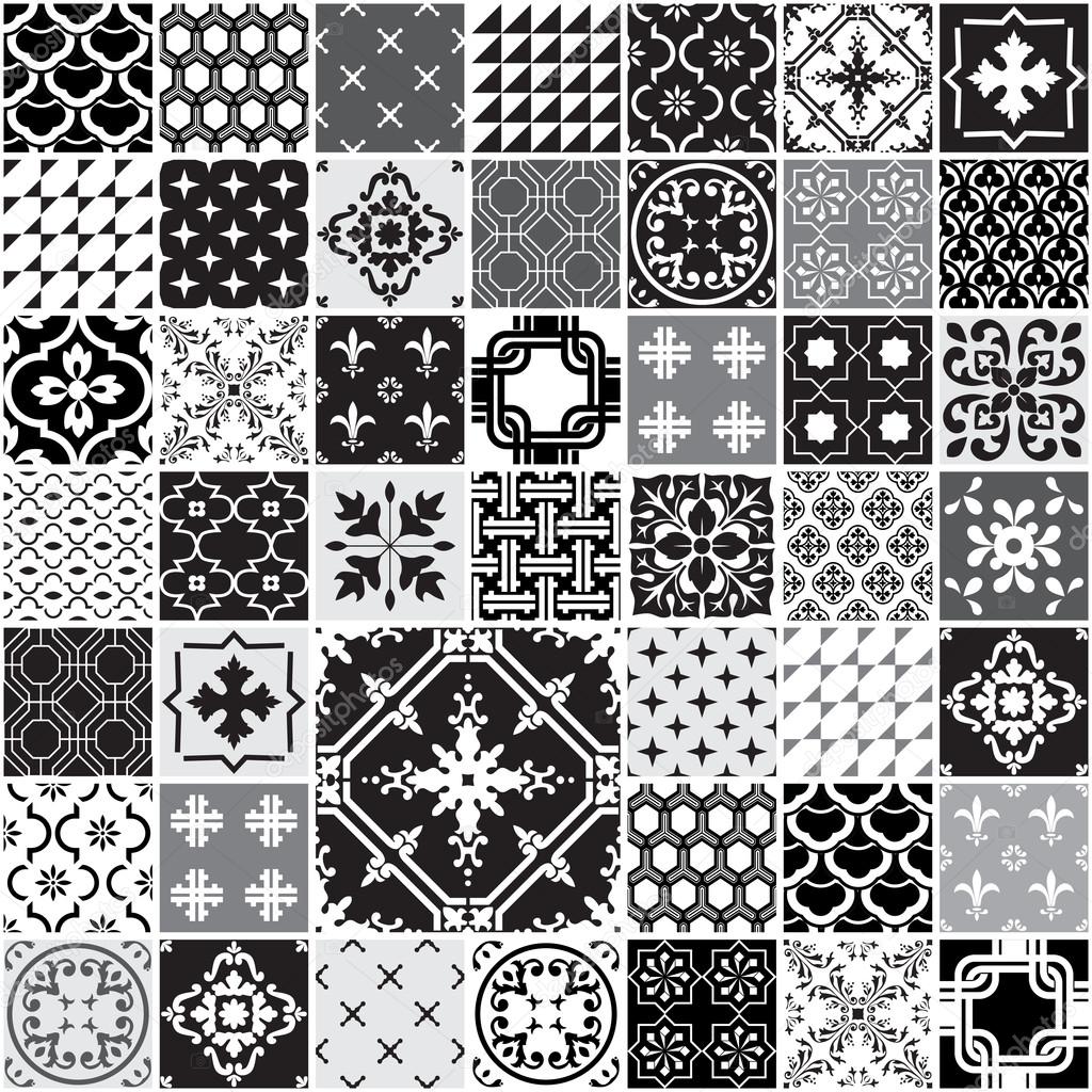 Huge Seamless Patchwork Pattern - Monochrome Tiles Set - for wallpaper ...