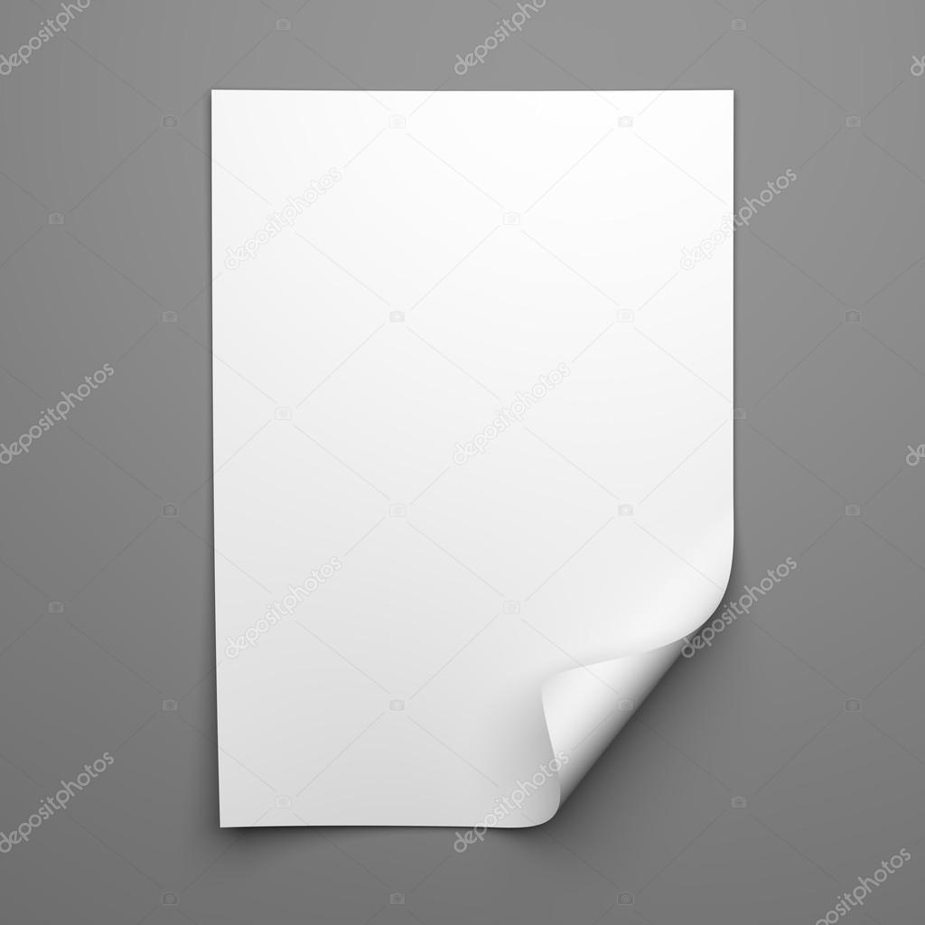 Blank empty sheet of white paper with curled corner — Stock Photo ...
