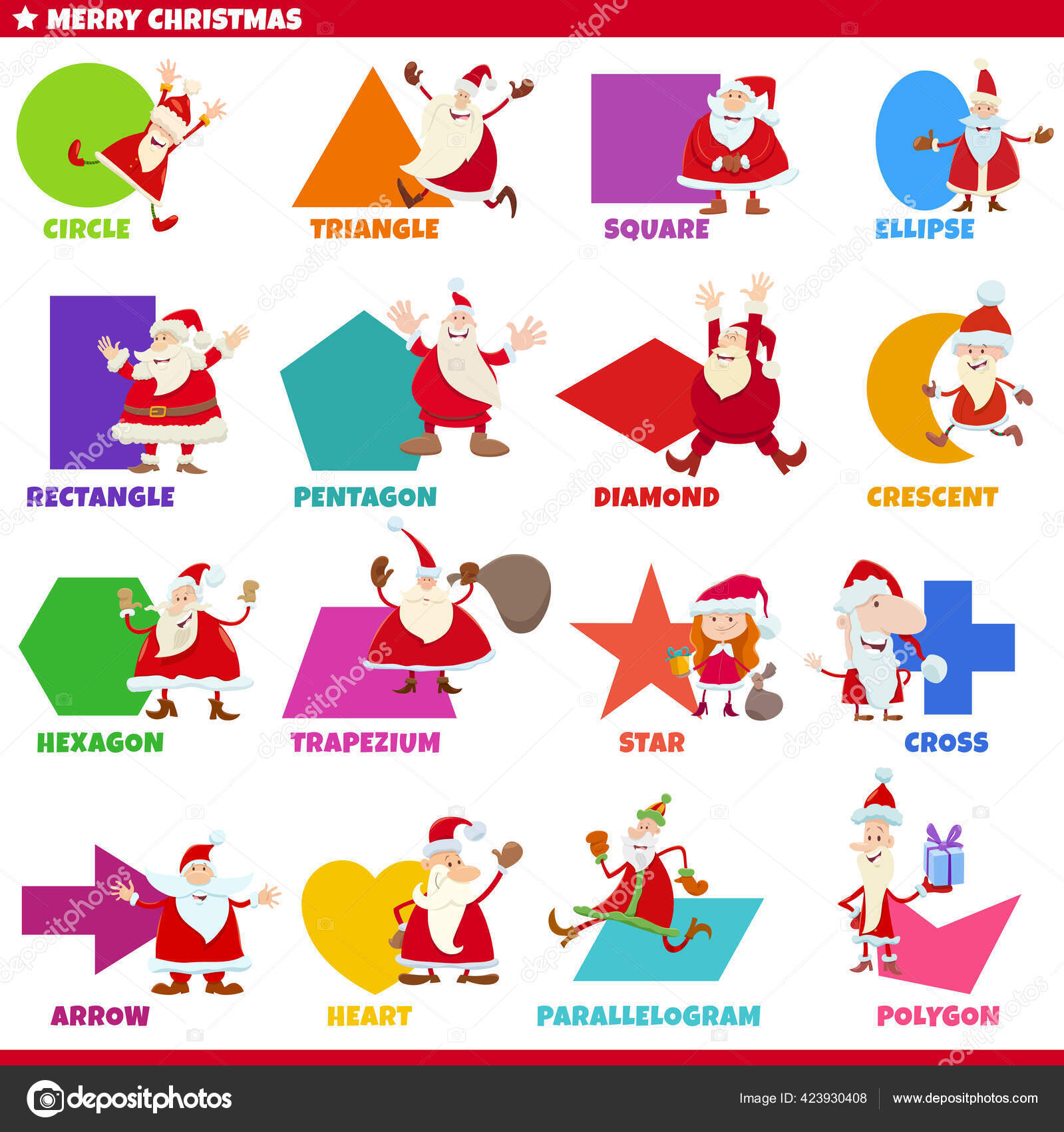 Educational Cartoon Illustration Geometric Shapes Captions Funny Santa ...