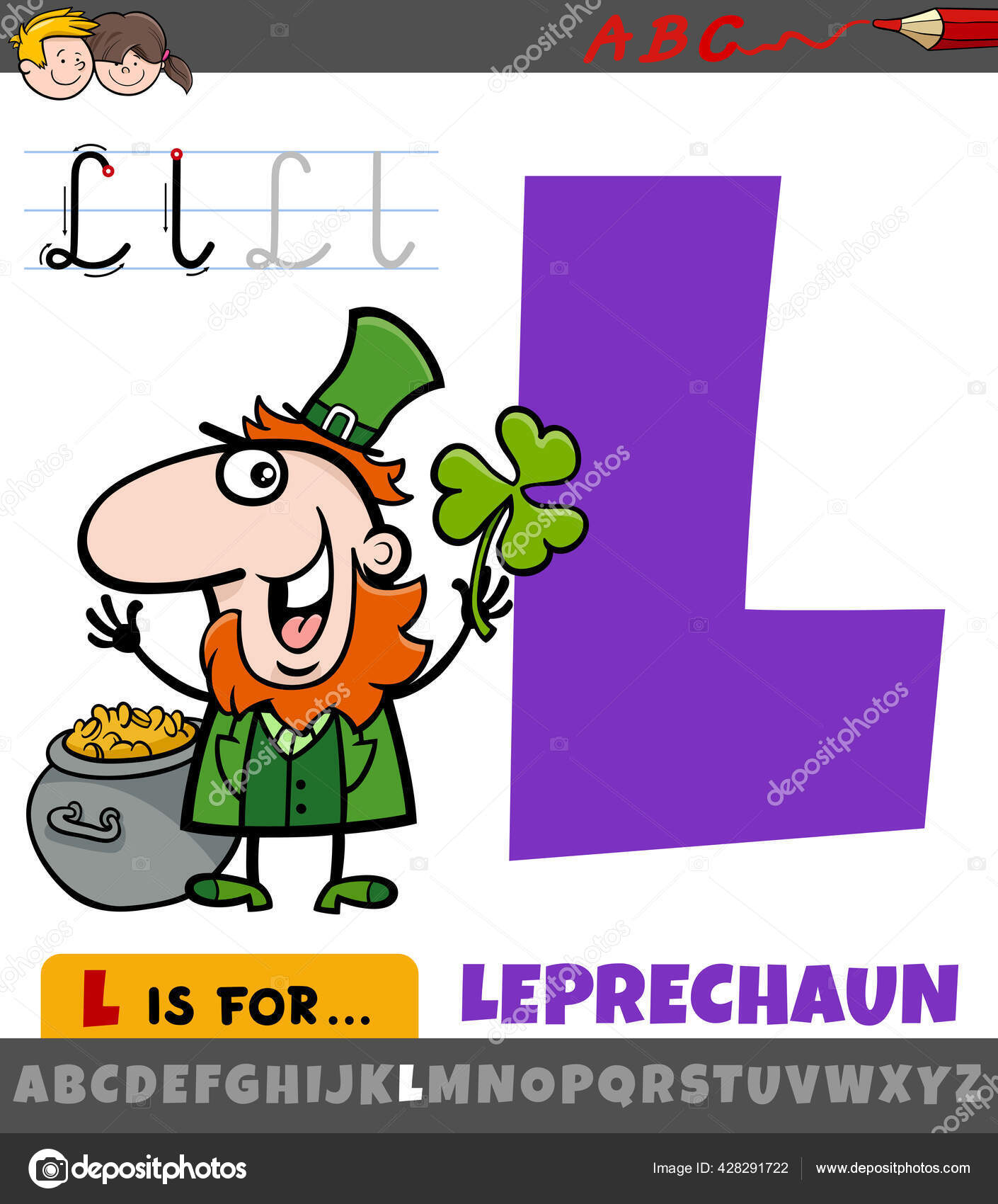Educational Cartoon Illustration Letter Alphabet Leprechaun Character ...