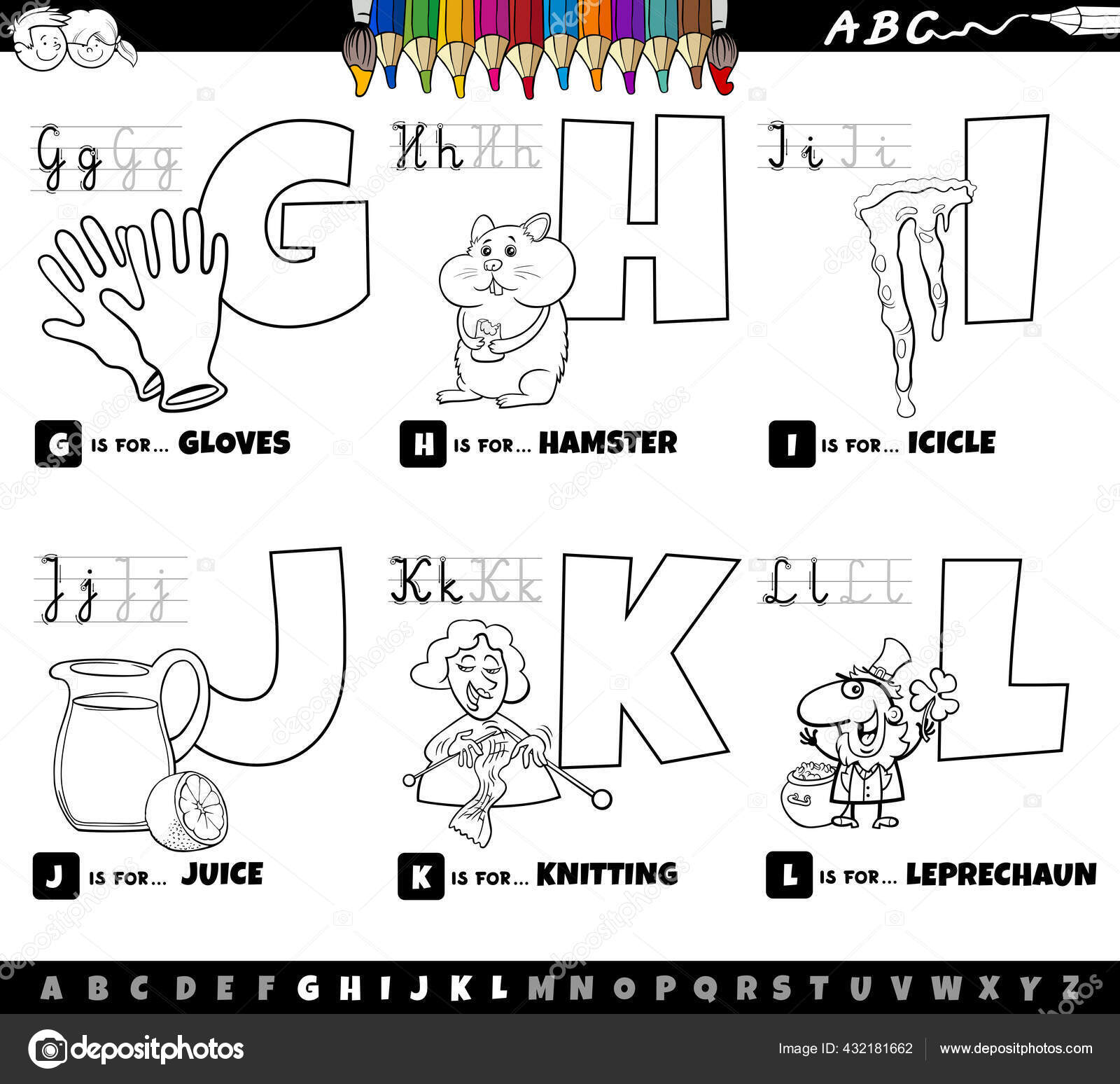 Black White Cartoon Illustration Capital Letters Alphabet Educational ...