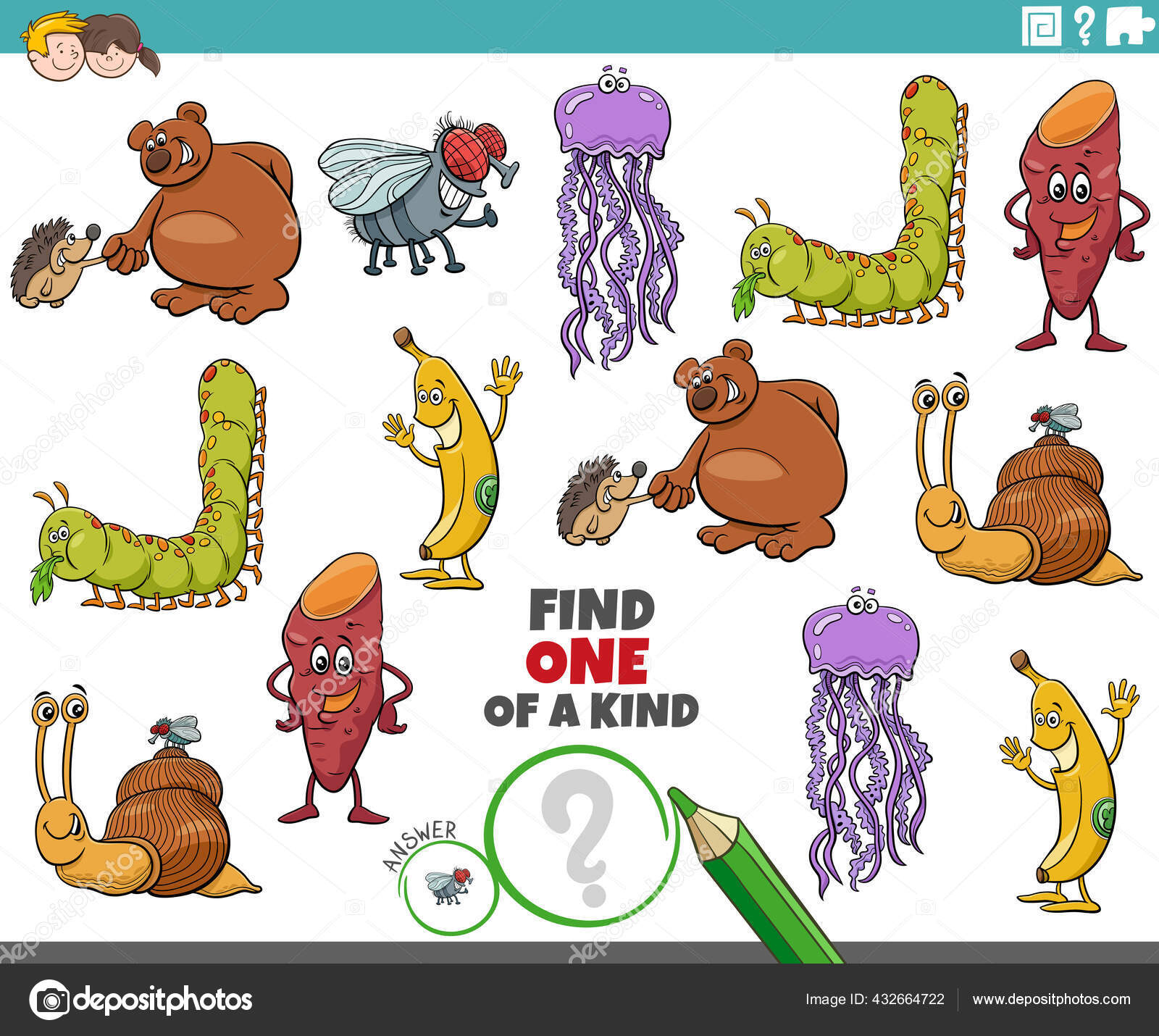 Dibujos Animados Ilustración Encontrar Uno Tipo Juego Educativo Imagen ...