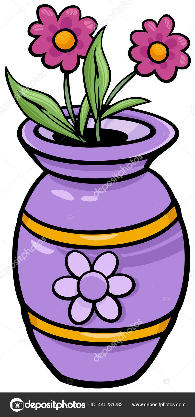 Dibujos Animados Ilustración Jarrón Con Flores Objeto Clip Art Vector ...