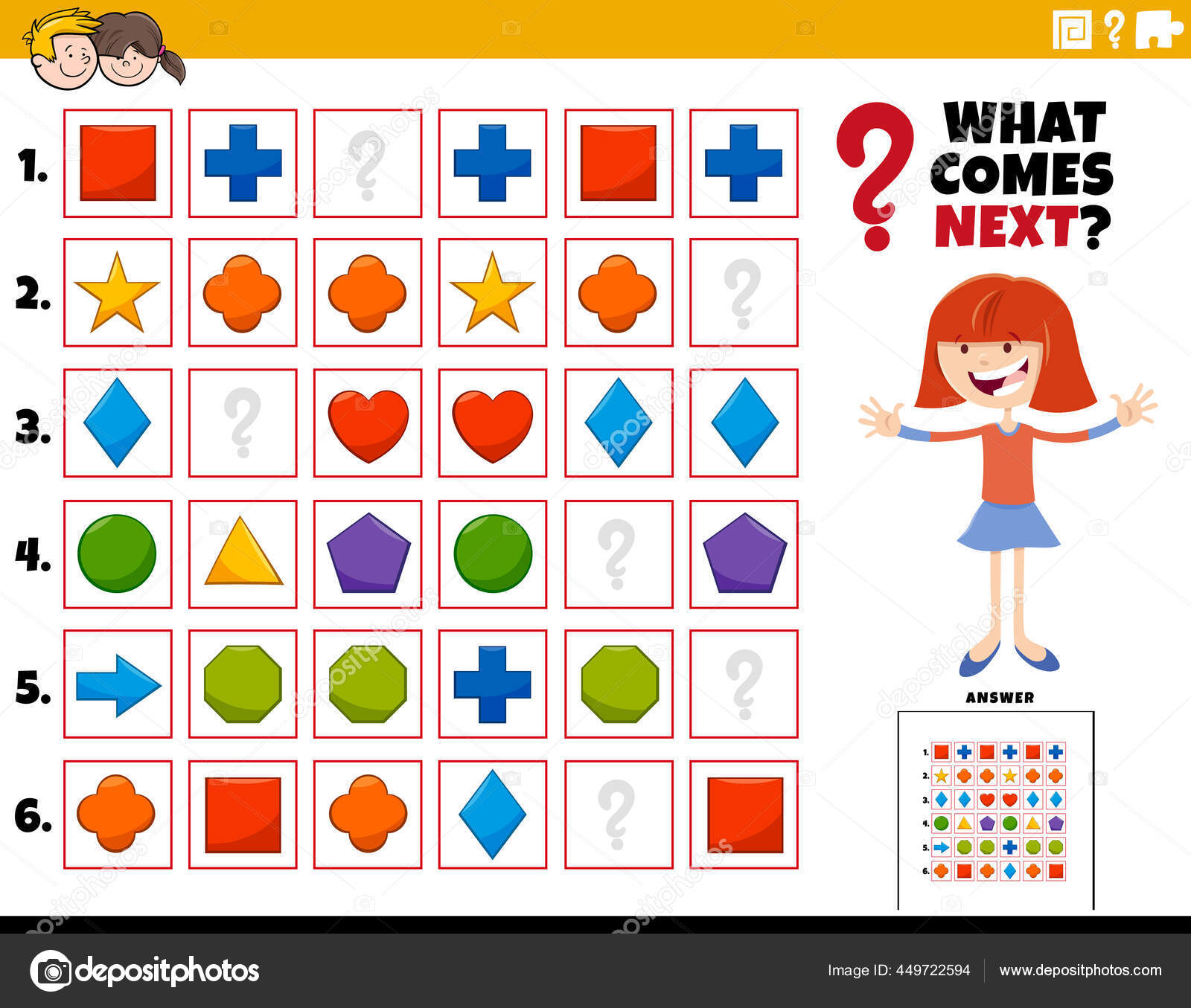 Cartoon Illustration Completing Pattern Rows Educational Activity ...