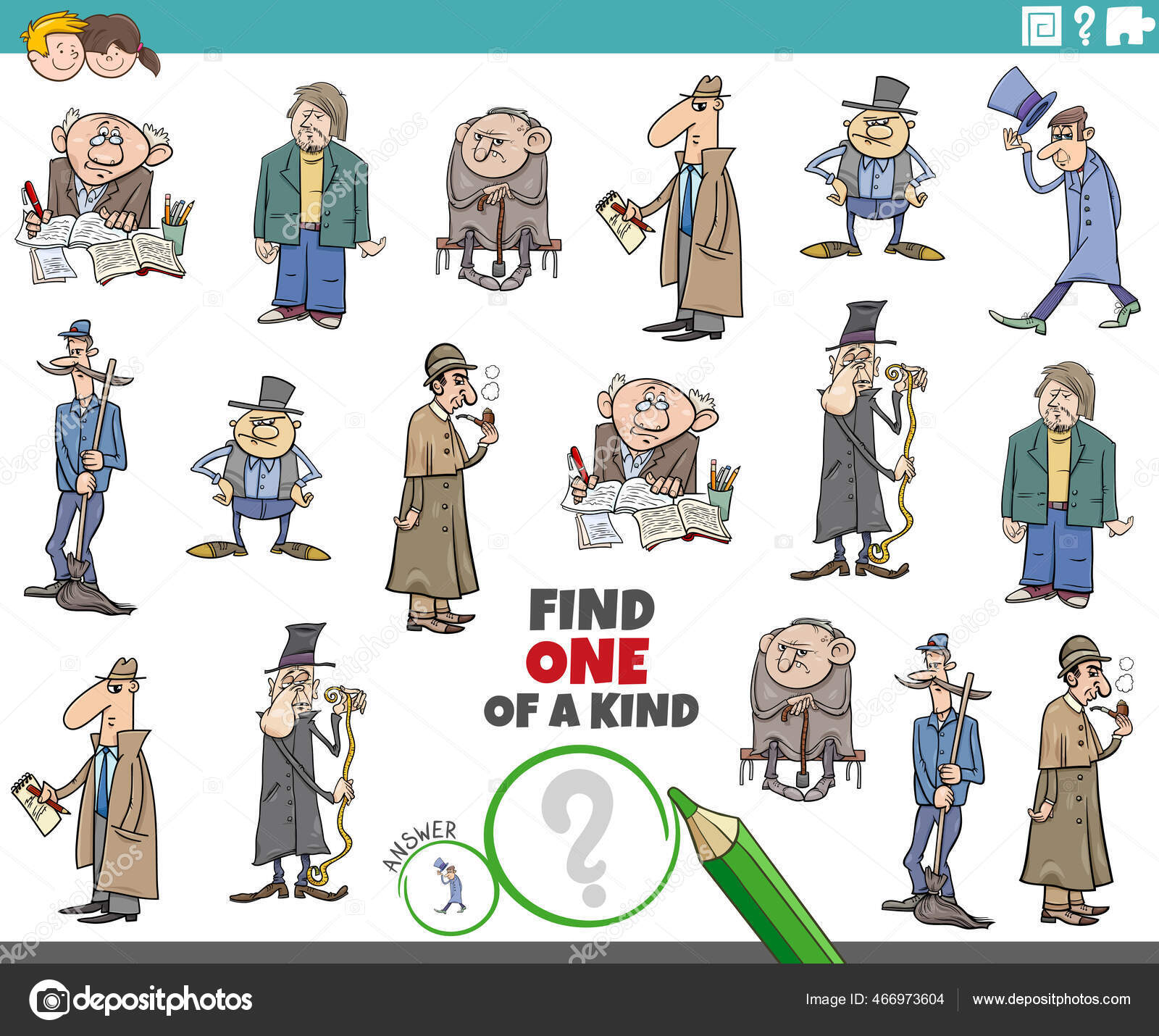 Cartoon Illustration Find One Kind Picture Educational Task Children ...