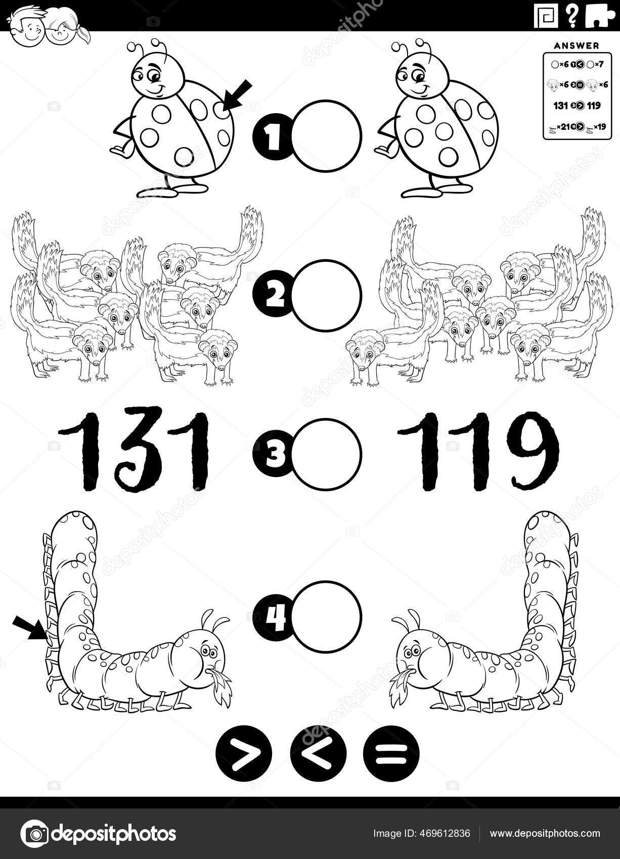 Black White Cartoon Illustration Educational Mathematical Puzzle Game ...