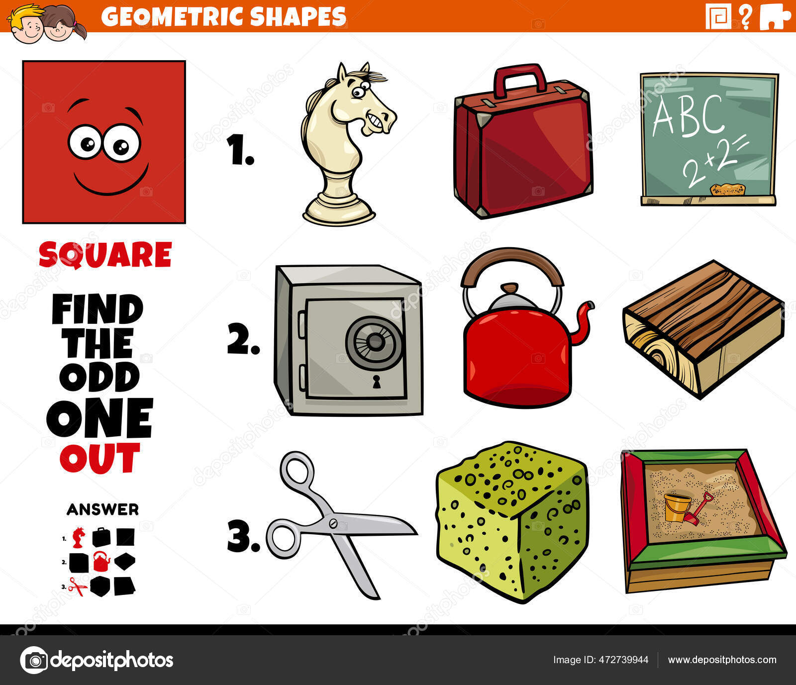 Dibujos Animados Ilustración Forma Geométrica Cuadrada Educativa Impar ...