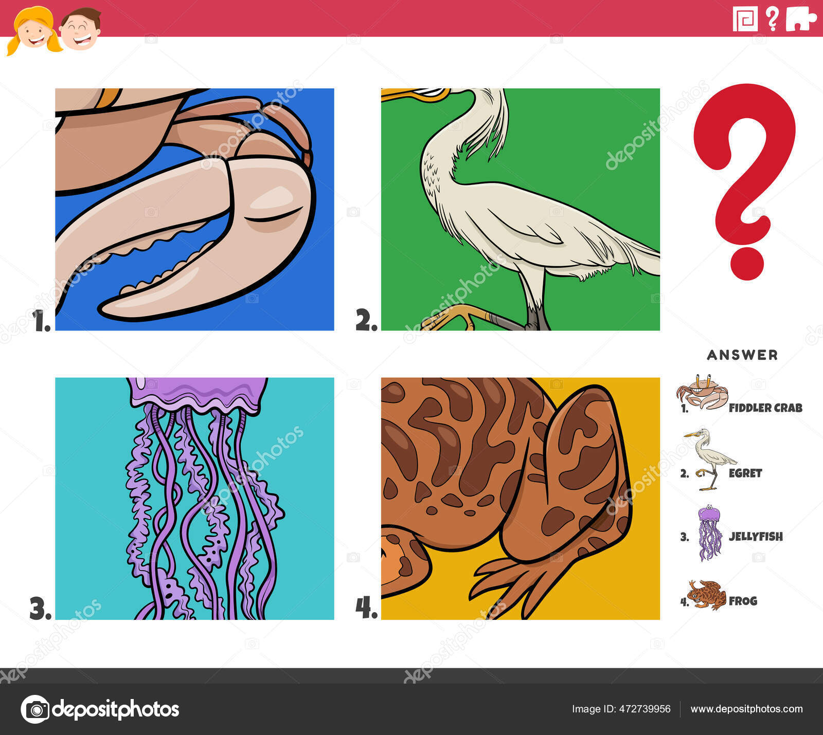 Cartoon Illustration Educational Game Guessing Animal Species Activity ...