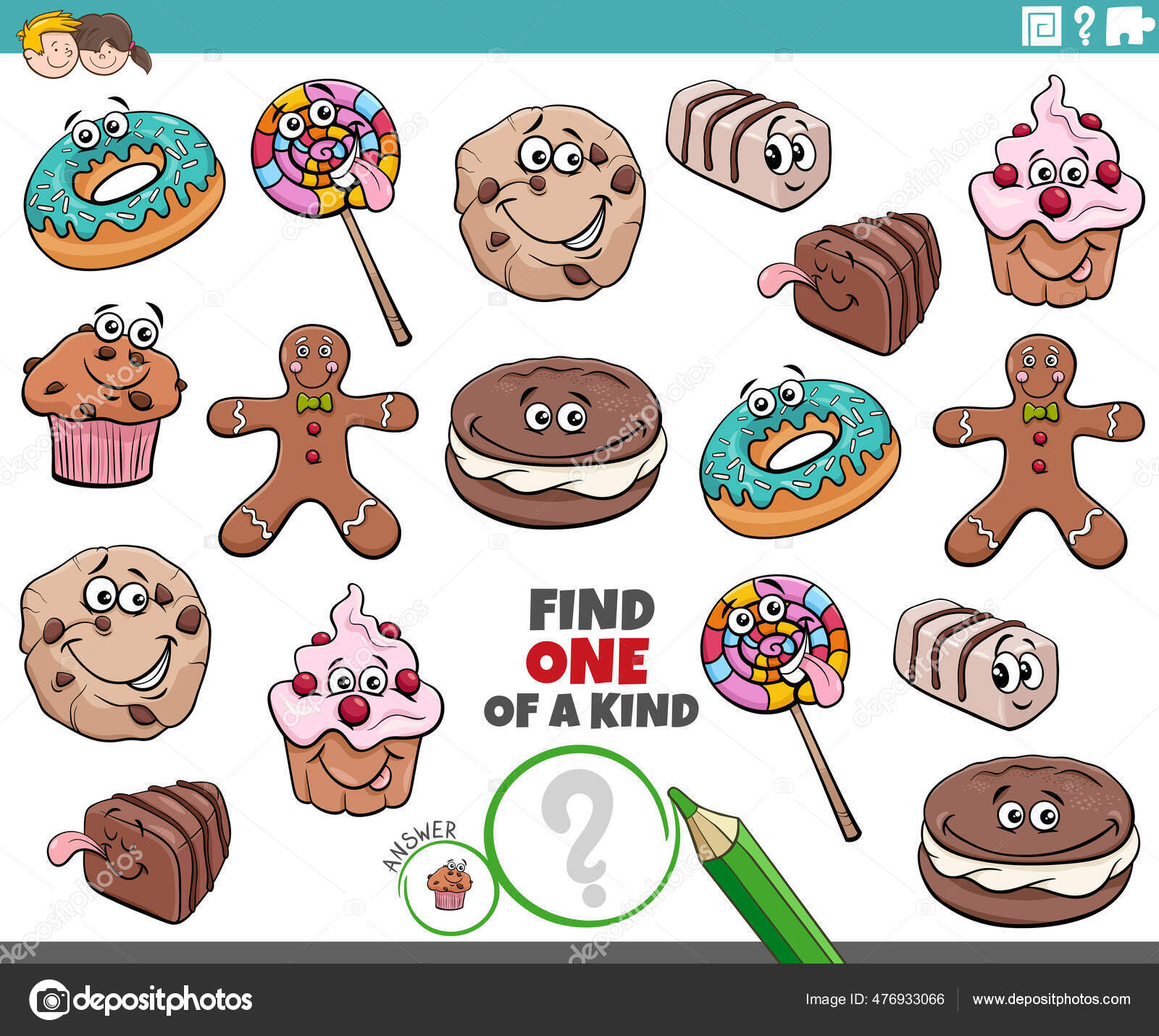 Dibujos Animados Ilustración Encontrar Uno Tipo Imagen Juego Educativo ...