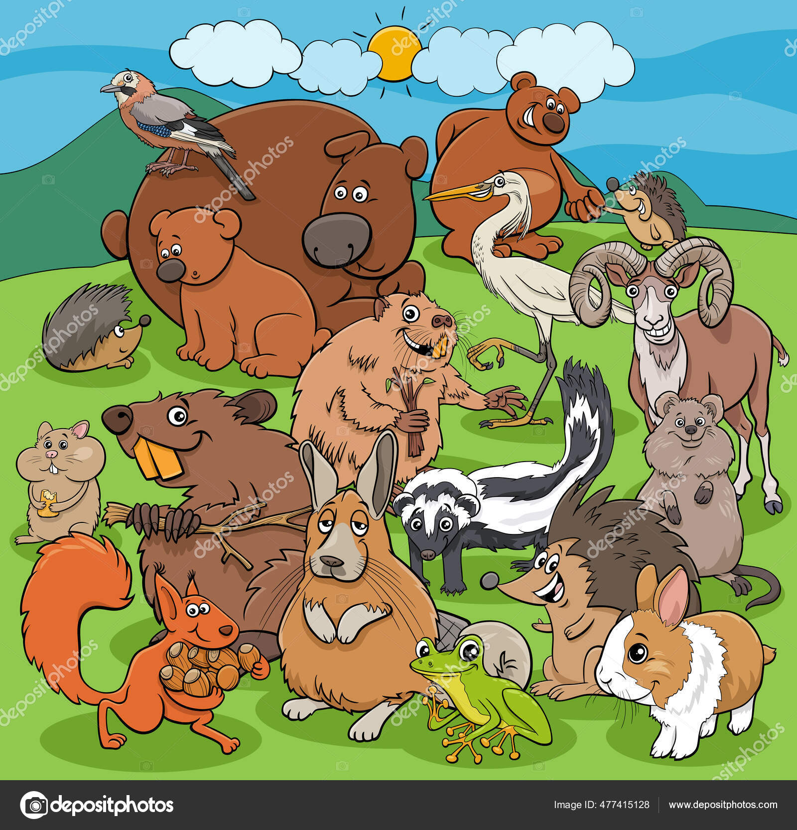 Desenhos Animados Ilustração Animais Selvagens Cômicos Grupo ...